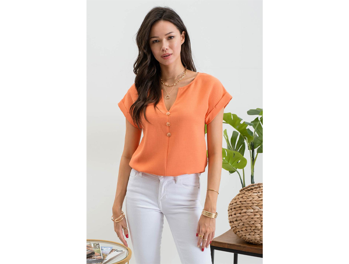 Blu Pepper Women's Button Front Textured Woven Top